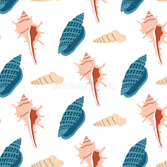 Seashell Pattern Design with Various Colors and Shapes on a White ...