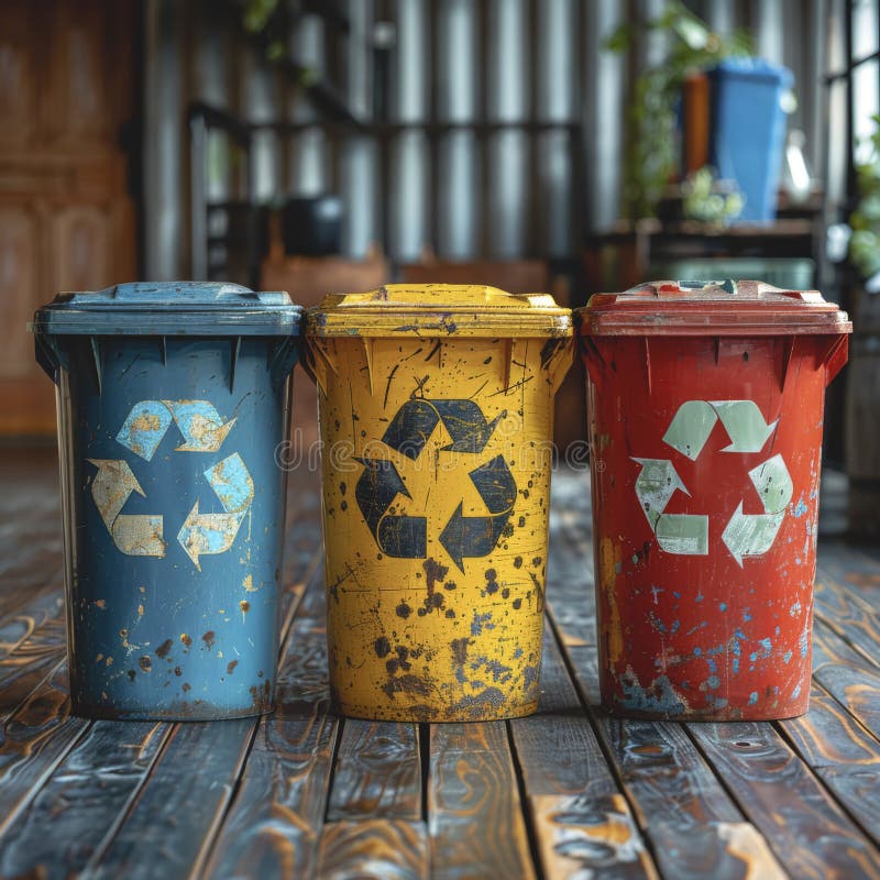 Collection of Colorful Separation Recycle Bins, Sorting Waste. Stock ...