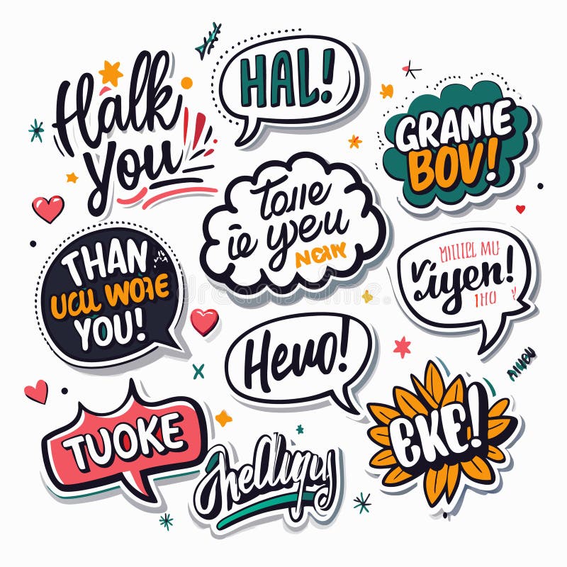 A Collection of Colorful Speech Bubbles with Different Greetings and ...