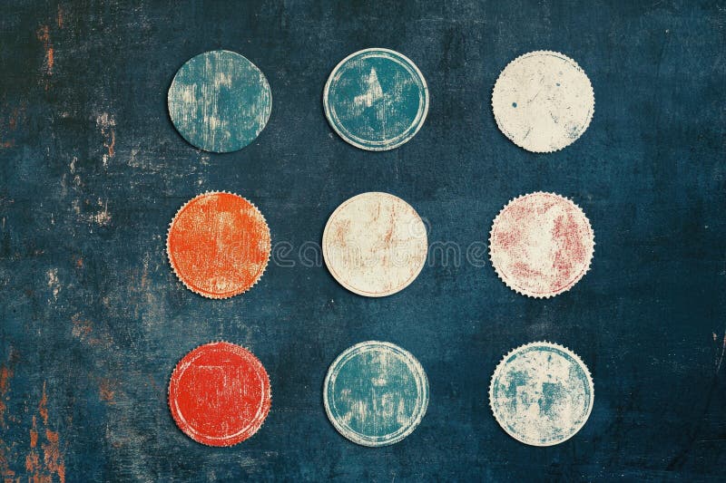 A Collection of Colorful Stamps Arranged on a Blue Surface Stock Photo ...