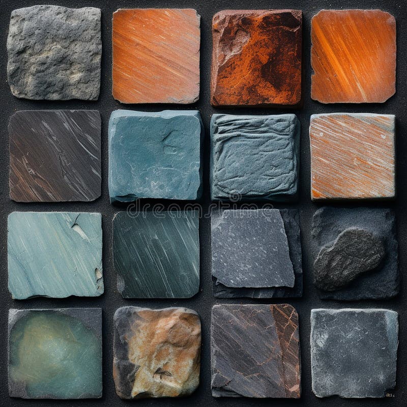 A Collection of Colorful Stone Tiles in a Grid Pattern Stock ...