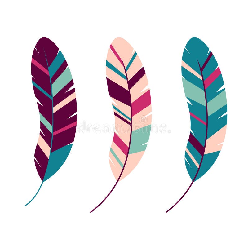 Collection of Colorful Stylized Feathers Stock Vector - Illustration of ...