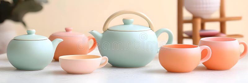 Collection of Colorful Teapots and Cups Stock Illustration ...