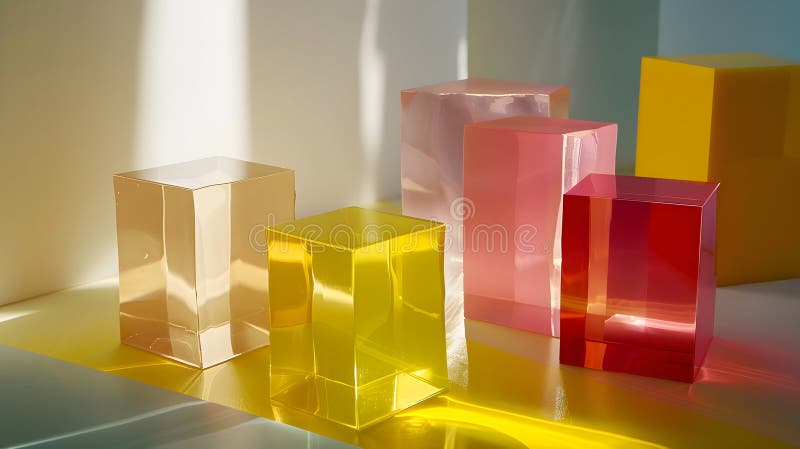 A Collection of Colorful, Transparent Geometric Blocks Casting Shadows ...