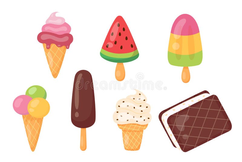 Collection of Colorful Variations of Ice Cream. Vector Set of ...