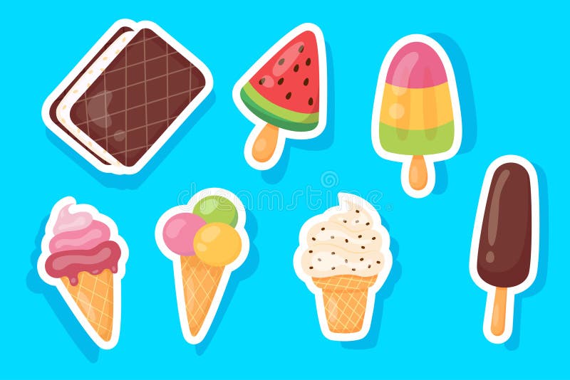 Collection of Colorful Variations of Ice Cream. Vector Set of Stickers ...