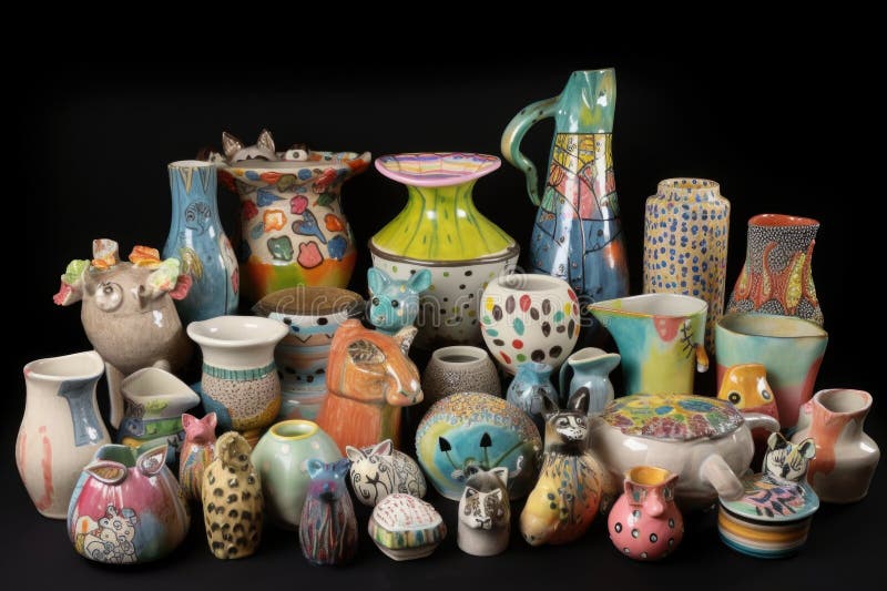 Collection of Colorful and Whimsical Pottery Pieces Stock Illustration ...
