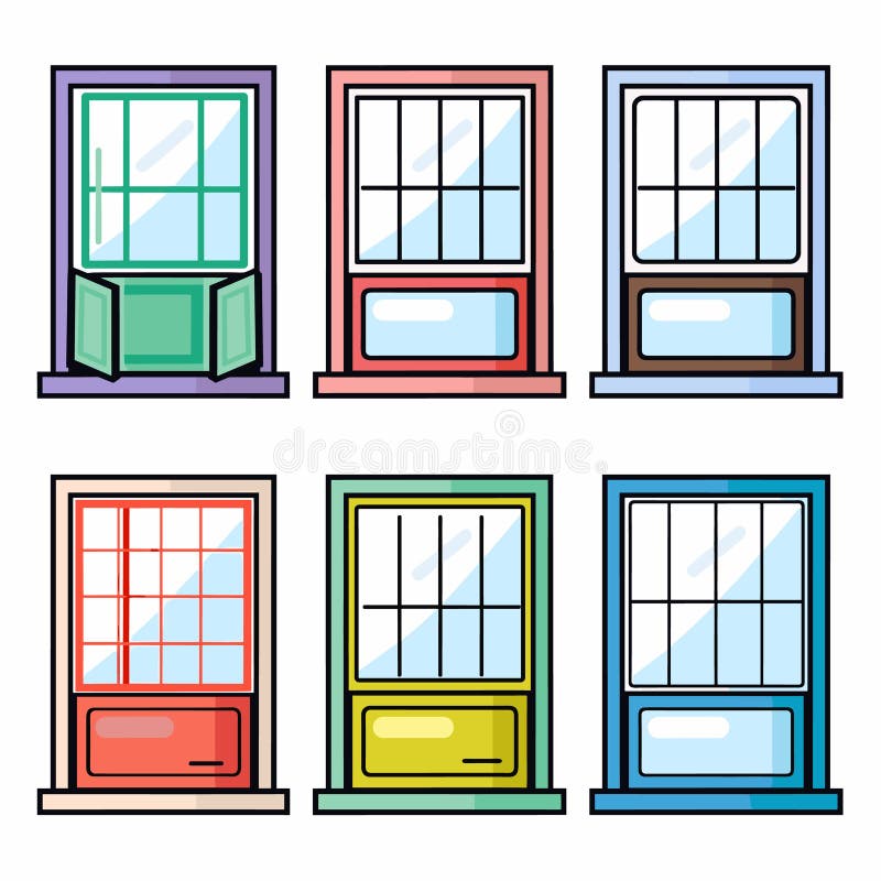 Collection Colorful Windows Various Designs. Six Square Windows Two ...