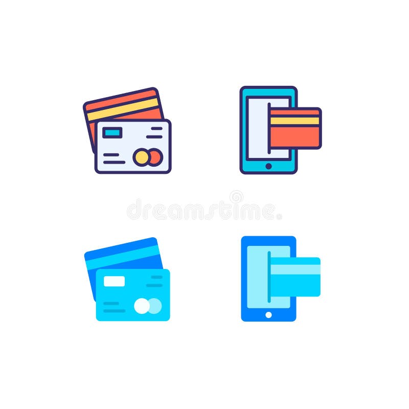 Collection of Colourful Credit Card and Mobile Banking Icon. Creative ...