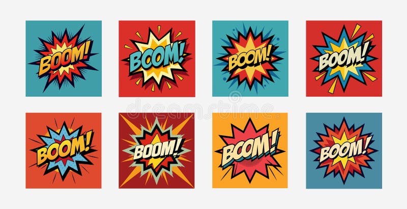Collection of Comic Book Boom Explosions in Square Frames Stock Vector ...