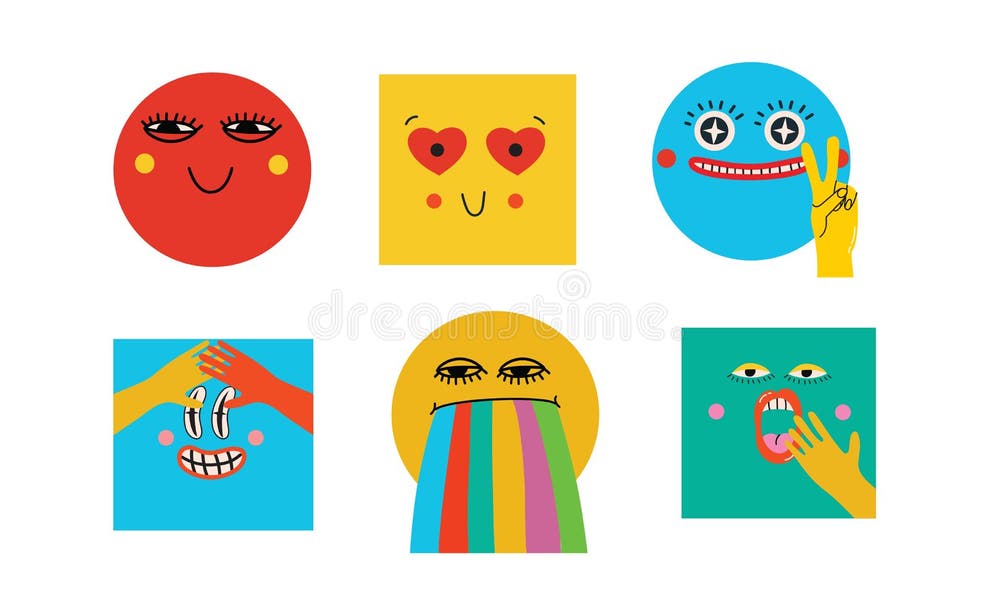 Collection of Abstract Comic Faces with Various Emotions. Crazy ...