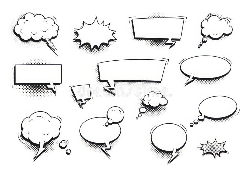 Collection of Comic Style Speech Bubbles on a White Page Stock ...