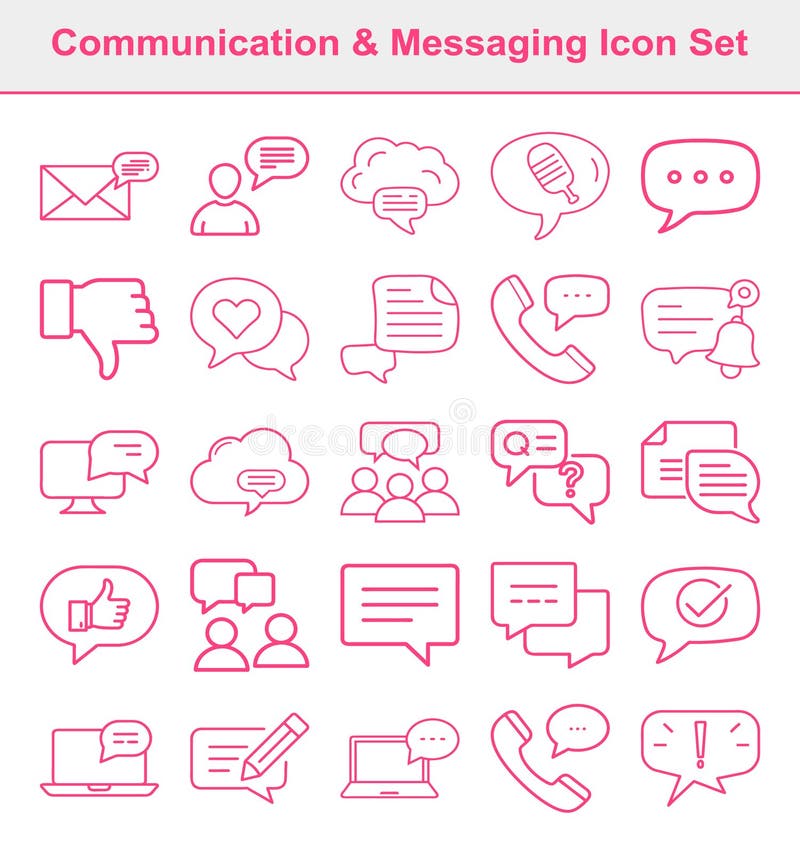 Communication Icons in Pink Outline Style, Messages, Notification ...