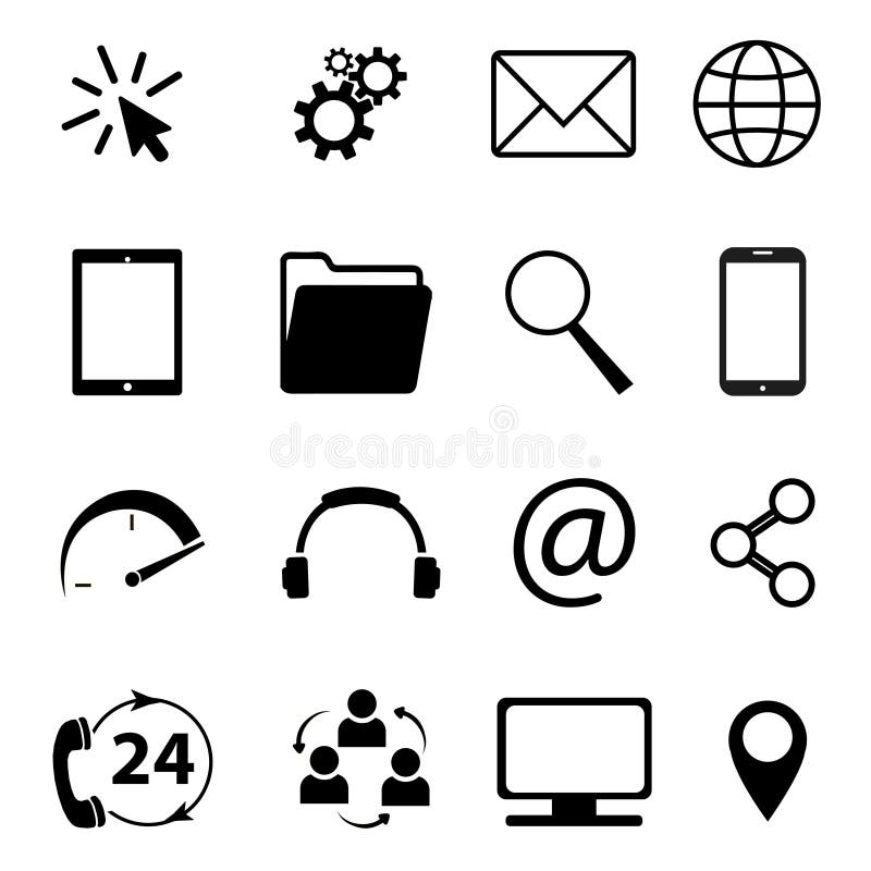 Collection of Communication Symbols. Contact, E-mail, Mobile Phone ...