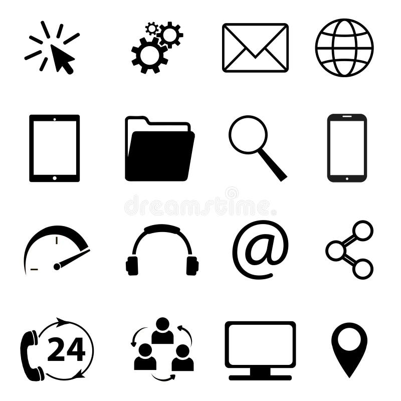 Collection of Communication Symbols. Contact, E-mail, Mobile Phone ...