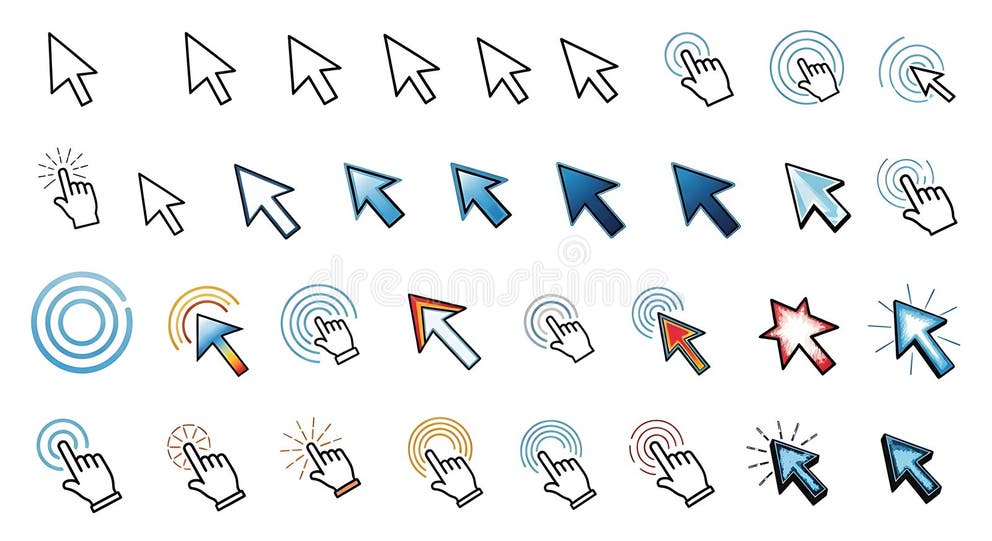 A Collection of Computer Cursor Icons. the First Row Features Simple ...