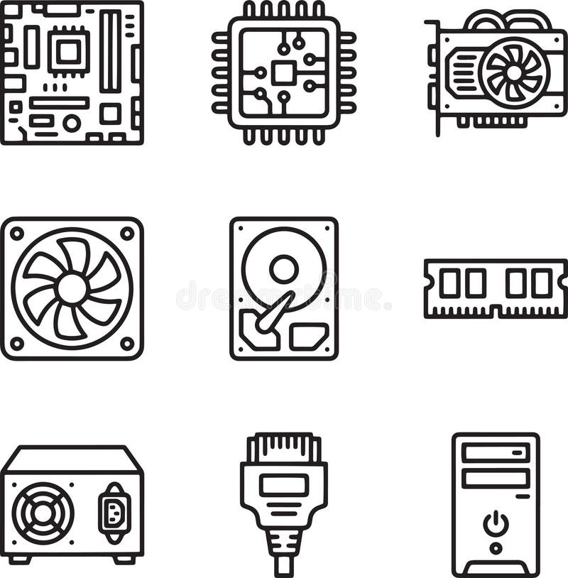 Gpu Motherboard Ram Hdd Power Supply Ethernet Stock Illustrations – 1 ...