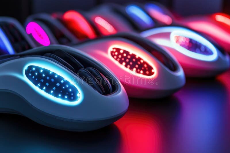 A Collection of Computer Mice Sitting on a Table, Various Colors and ...