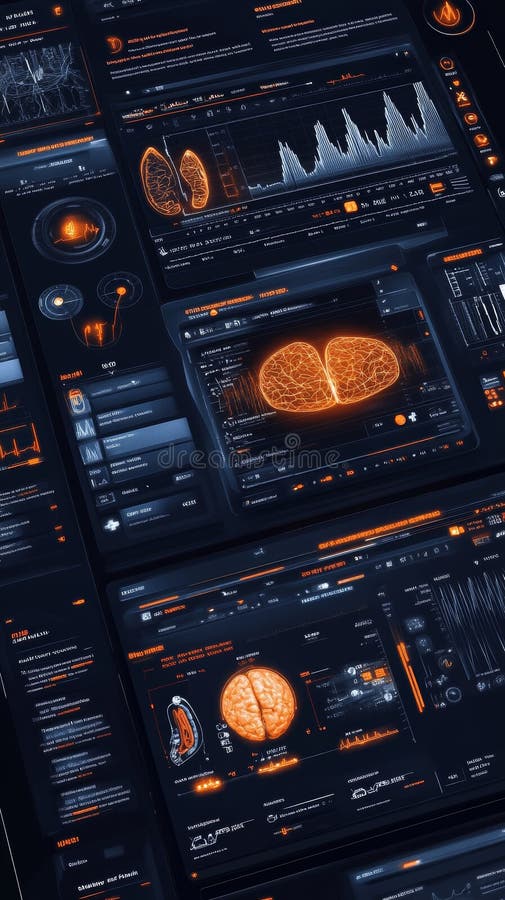 A Collection of Computer Monitors Displaying Various Graphs and Images ...