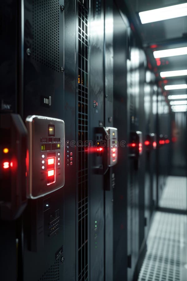 A Collection of Computer Servers with Glowing Red Indicator Lights ...