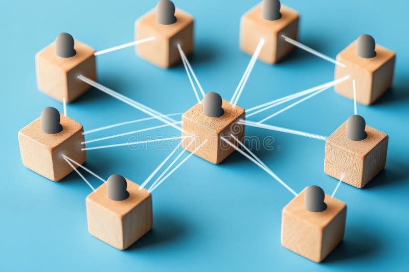 Networked Wooden Blocks Representing Collaboration Stock Illustration ...