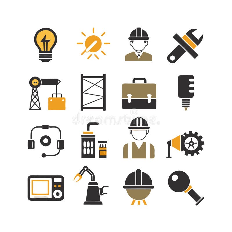 Construction and Engineering Icon Set in Flat Vector Style Stock Image ...