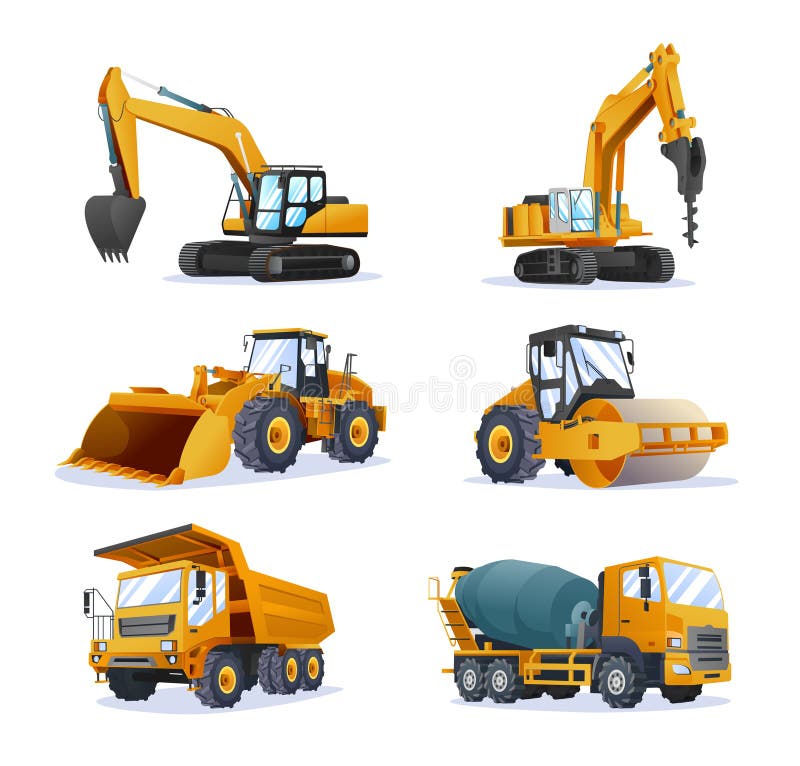 Collection of Construction Heavy Machinery Vehicles Stock Vector ...