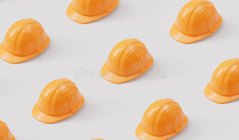 A Collection of Construction Safety Hard Hats. Isometric Background ...
