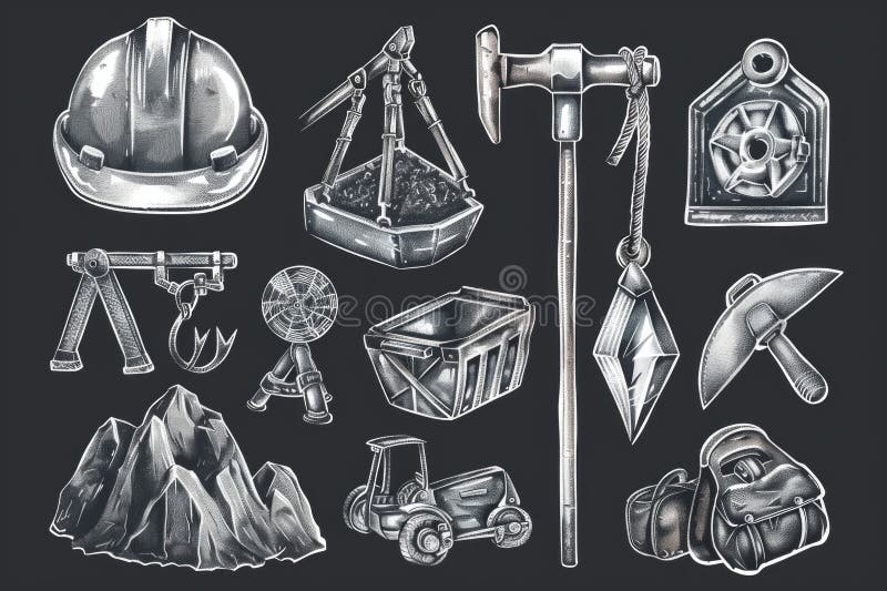 Collection of Construction Tools Drawn in Chalk, Suitable for ...