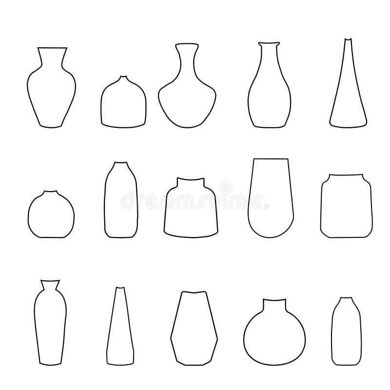 Collection of Contour Drawings of Vases in Eps 10Print Stock Vector ...