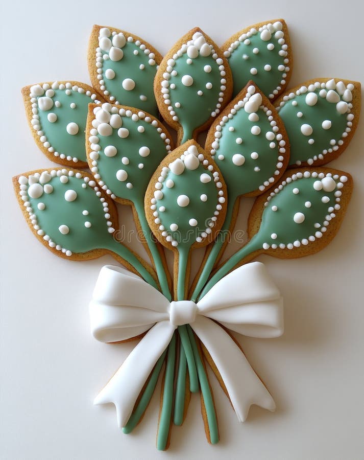 A Collection of Cookies Adorned with White and Green Icing, Tied with a ...