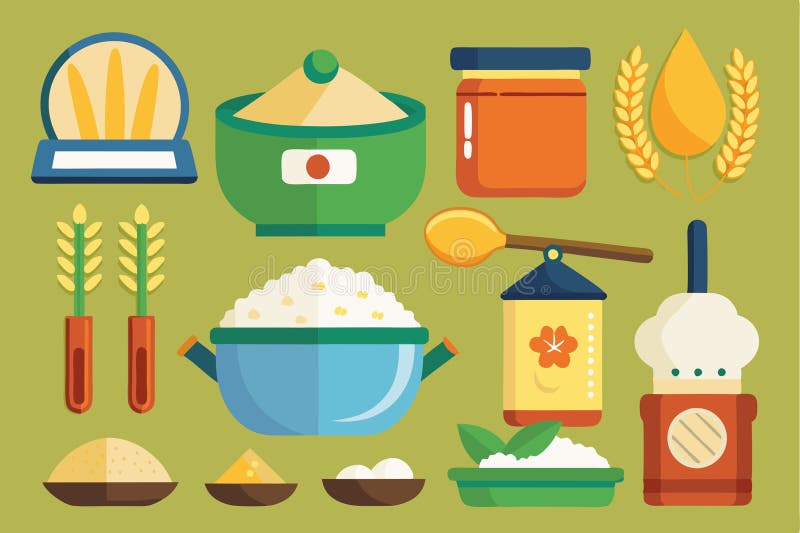 A Collection of Cooking Rice Icons Showcasing Various Ingredients ...