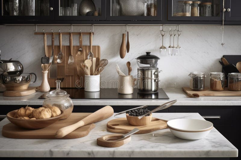 A Collection of Cooking Tools and Spices in a Modern Kitchen Setting ...