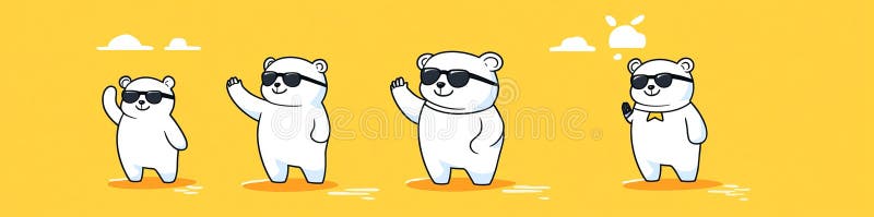 Collection of Cool Summer Bears Wearing Sunglasses in an Illustration ...