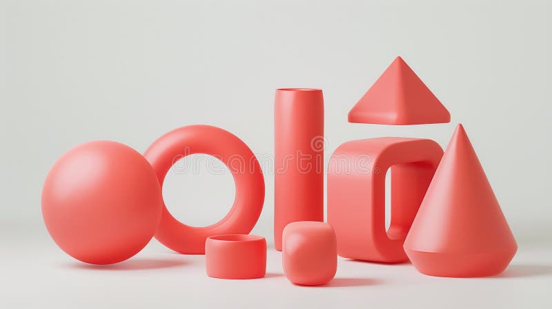 Collection of Coral-colored Plastic Geometric Shapes 3d Rendering Image ...