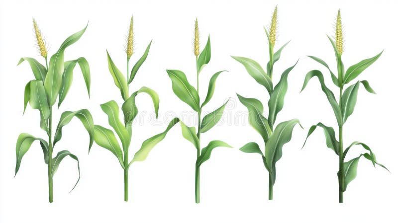Collection Corn Plant Isolated on a White Background Stock Illustration ...