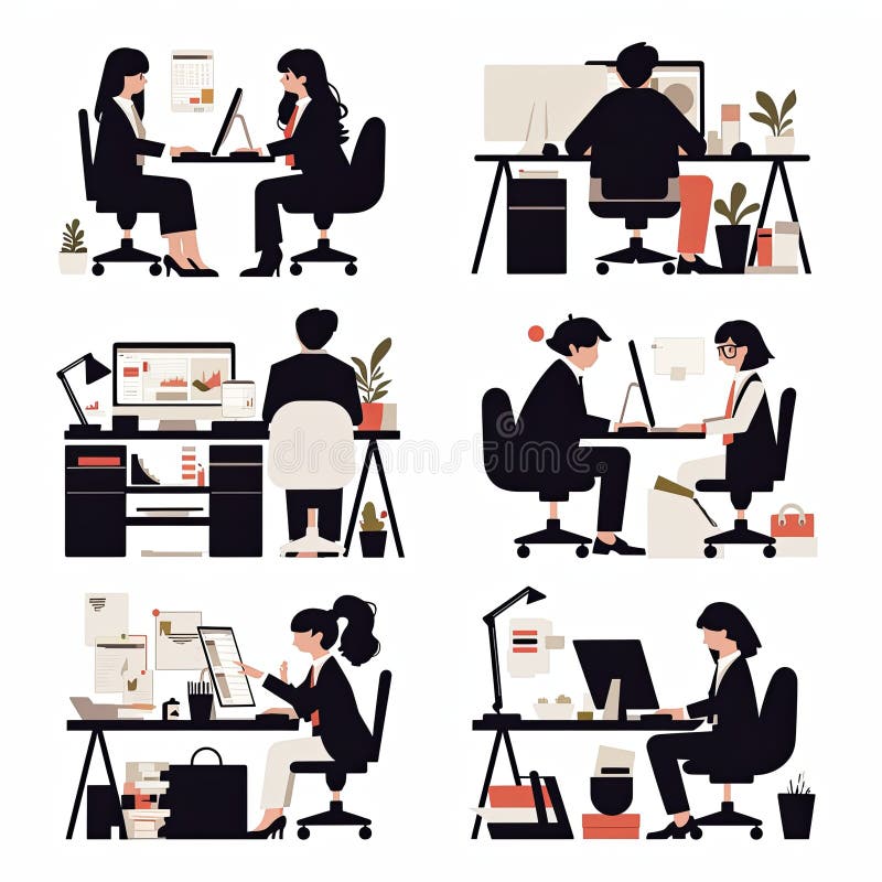 Collection of Corporate Vector Illustrations Depicting Diverse Office ...