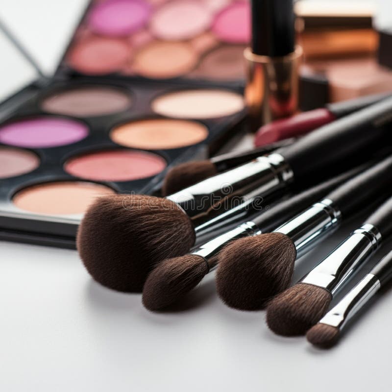 A Collection of Cosmetic Brushes with Black Handles and Silver Ferrules ...