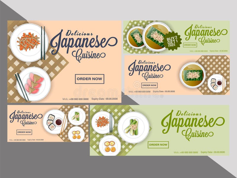 Collection of Voucher or Coupon Set for Japanese Cuisine. Stock ...