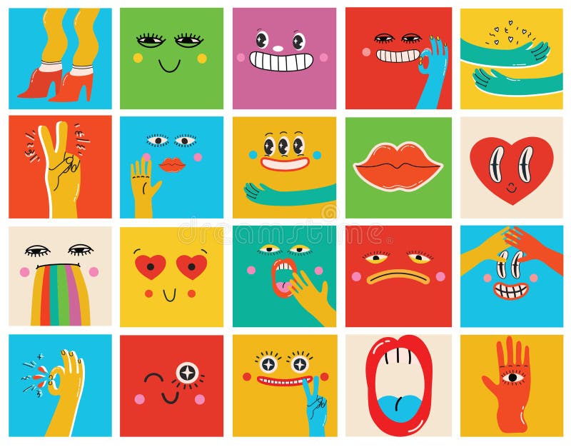 Collection of Crazy Abstract Comic Characters Elements and Faces ...