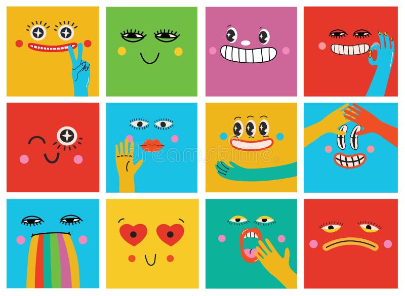Collection of Crazy Abstract Comic Characters Elements and Faces ...