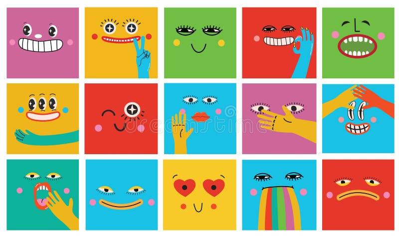Collection of Crazy Abstract Comic Characters Elements and Faces ...