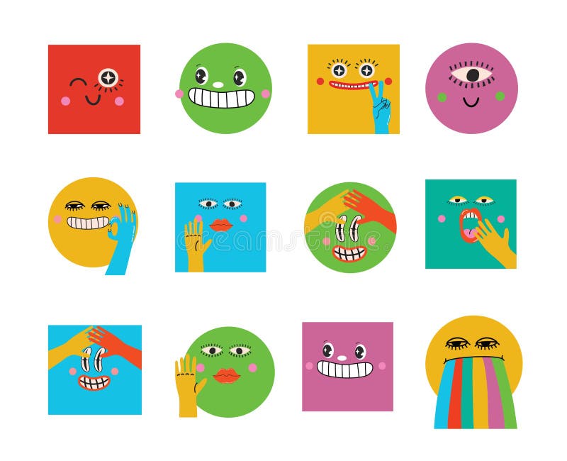 Collection of Crazy Abstract Comic Characters Geometric Elements and ...