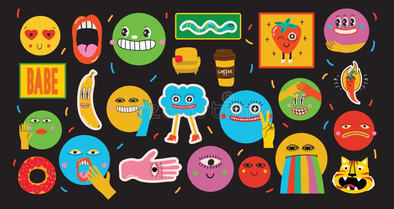 Collection of Crazy Abstract Comic Geometric Shape Characters Elements ...