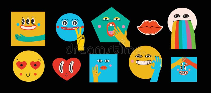 Collection of Crazy Abstract Comic Geometric Shape Characters Elements ...