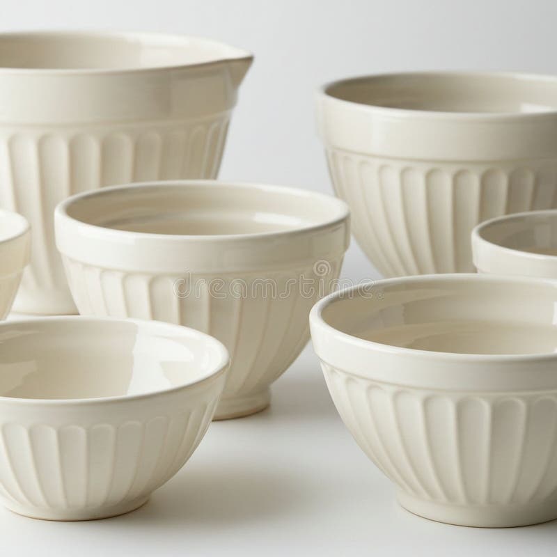 A Collection of Cream-colored Ceramic Bowls with a Ribbed Texture are ...