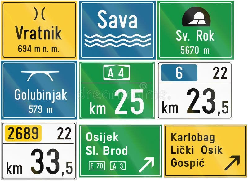 Collection of Croatian Road Signs Stock Illustration - Illustration of ...