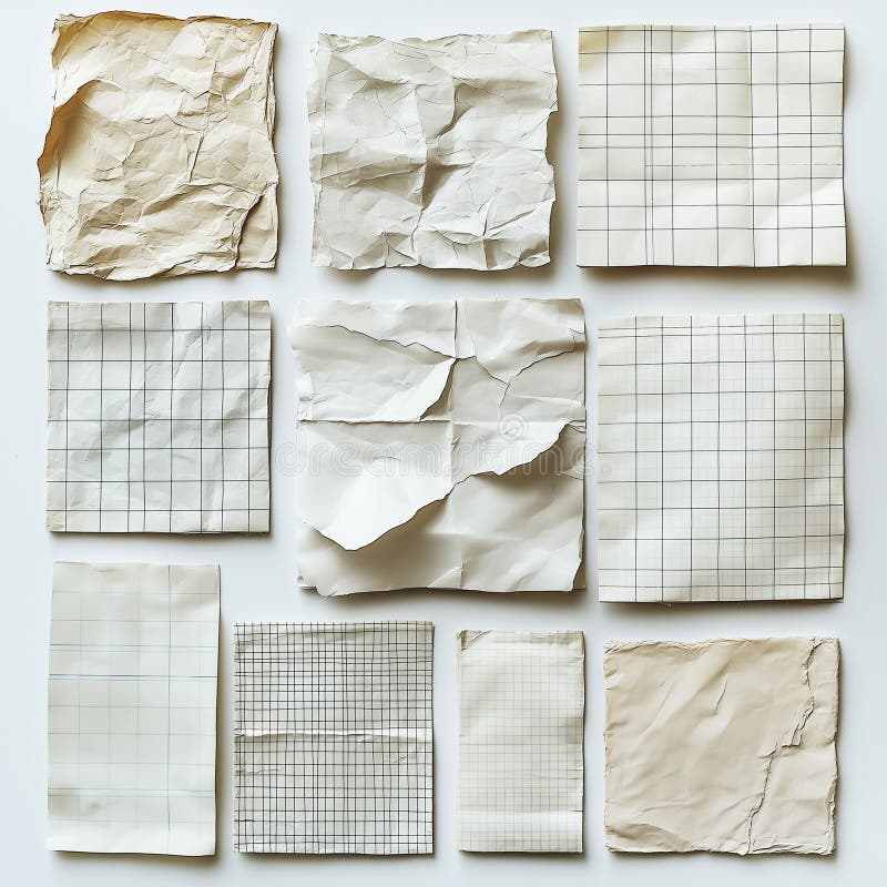 A Collection of Crumpled and Folded Grid Papers in Various Sizes and ...
