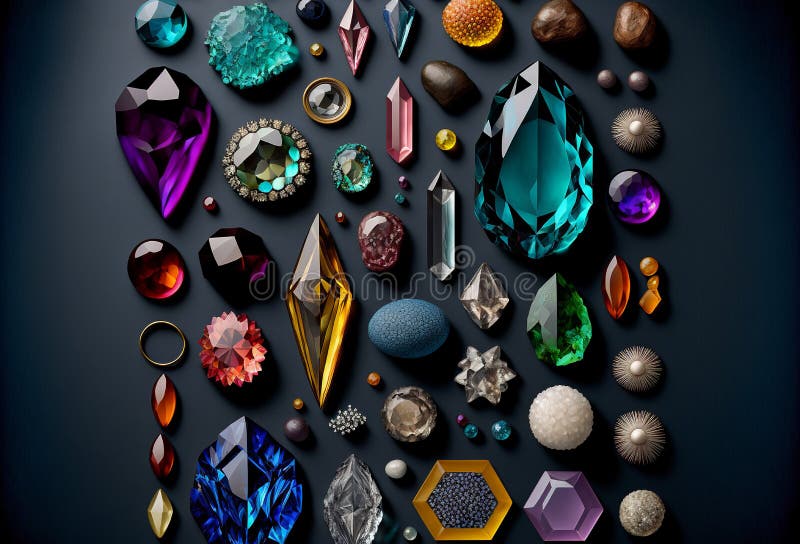 A Collection of Crystals and Gemstones, Lay Flat Design. Generative Ai ...