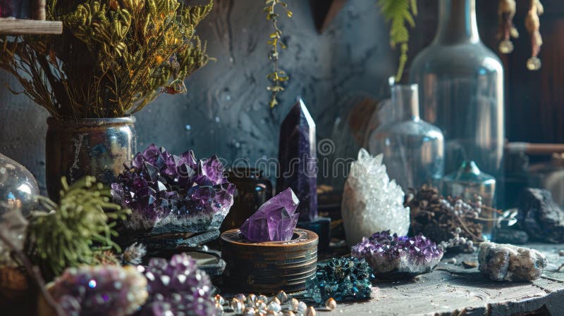 Collection Crystals Minerals Rustic Table Stock Photos - Free & Royalty ...